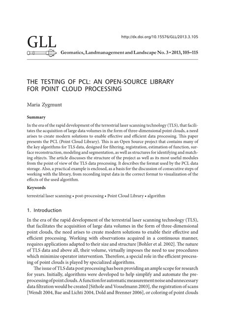Pdf The Testing Of Pcl An Open Source Library For Point Cloud Processing