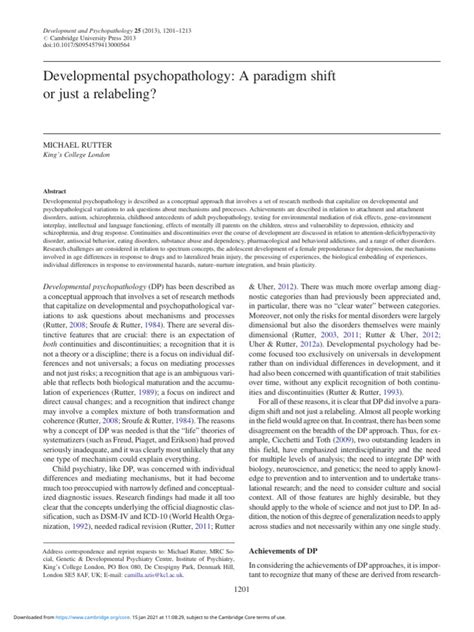 Developmental Psychopathology A Paradigm Shift Or Just A Relabeling