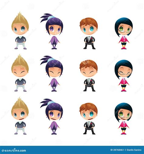 Characters With Normal Blinked Eyes Open Mouth Positions Stock Vector Illustration Of