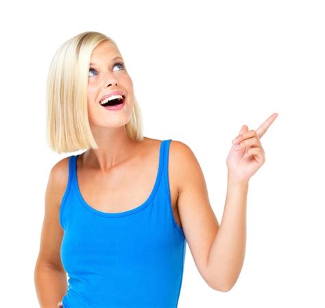 Premium Photo Pointing Wow And Deal With Woman And Mockup For