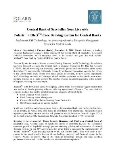 Intellect Core Banking System For Central Banks Polaris Financial