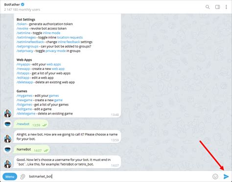 creating a bot in bofather api token release