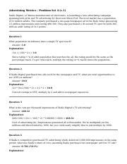 Advertising Metrics PS4 V1 Key Pdf Advertising Metrics Problem Set 4 V 1 XiaKe Digital A