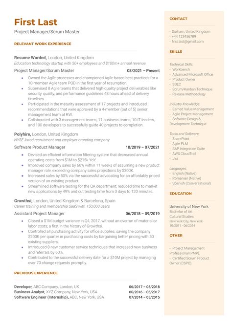 Scrum Master Resume Example Template Primo Resume Examples Civil My