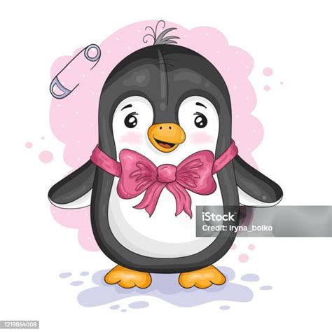 귀여운 만화 펭귄입니다 벡터 인쇄 인사말 카드 초대장 장식 베이비 샤워 인쇄 등에 적합 갈색에 대한 스톡 벡터 아트 및 기타