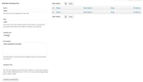 setting up product variations in wp e commerce for wordpress web