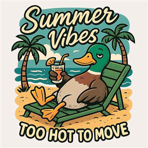Summer Vibes Duck Png Funny Lazy Duck On Beach Chair Sublimation Too Hot To Move Cartoon