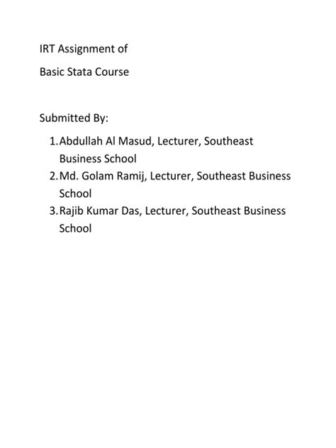 Basic Stata Assignment Pdf Statistical Hypothesis Testing Heteroscedasticity