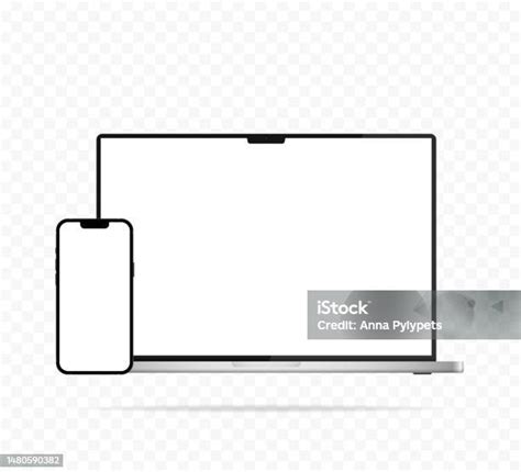 투명한 배경에 고립 된 빈 화면이있는 노트북 및 스마트 폰 모형 노트북 및 전화 벡터 템플릿 현실적인 휴대 전화 모형 화면 장치 모형 디지털 장치 Cncept 감시에 대한