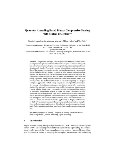 Pdf Quantum Annealing Based Binary Compressive Sensing With Matrix