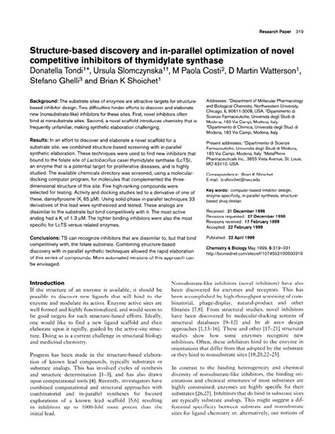 Pdf Structure Based Design And Combinatorial Optimization Of Novel Thymidylate Synthase Inhibitors