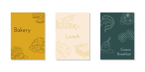 그리스 전통 요리와 디저트 세트로 손으로 그린 포스터 세트 메뉴 카페 비스트로 레스토랑 베이커리 포장 전단지 또는 포스터를 위한 스케치 요소를 디자인합니다 벡터 그림입니다