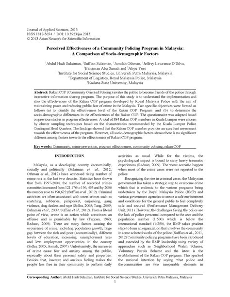 Pdf Perceived Effectiveness Of A Community Policing Program In Malaysia A Comparison Of Socio