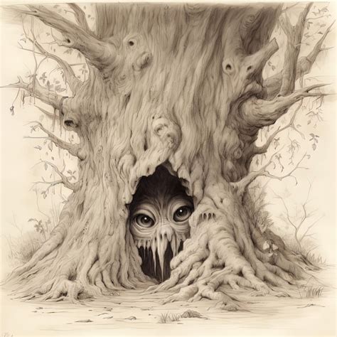 Premium AI Image A Drawing Of A Tree With A Face Drawn On It