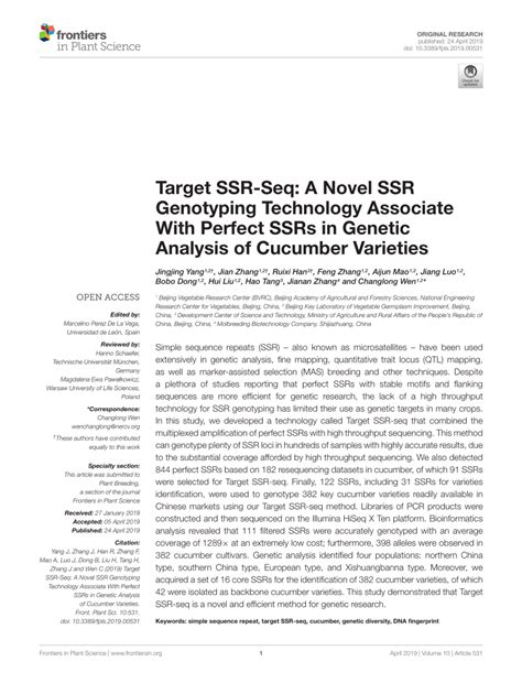 Pdf Target Ssr Seq A Novel Ssr Genotyping Technology Associate With Perfect Ssrs In Genetic