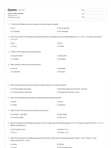 Tcs Java Plsql Sql Mock Quizizz Pdf Plsql Software Engineering