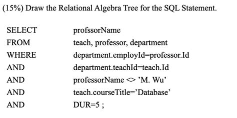 Solved 15 Draw The Relational Algebra Tree For The Sql