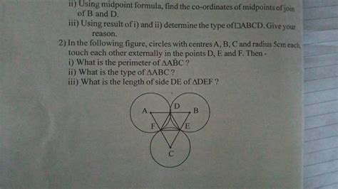 Ii Using Midpoint Formula Find The Co Ordinates Of Midpoints Of Join Of