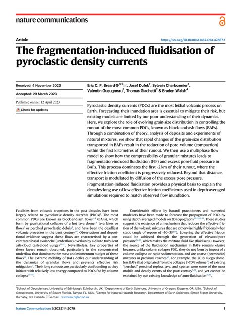 Pdf The Fragmentation Induced Fluidisation Of Pyroclastic Density