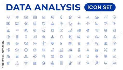 Big Data Analysis Thin Line Icon Set Data Processing Outline
