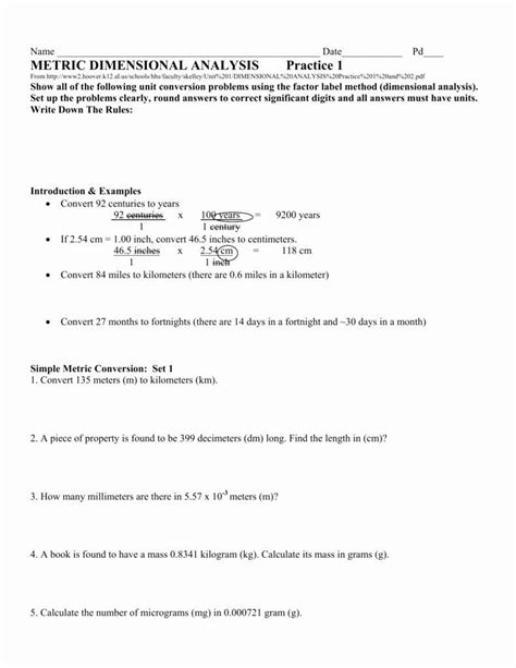 Dimensional Analysis Worksheet Chemistry 50 Dimensional Analysis ...