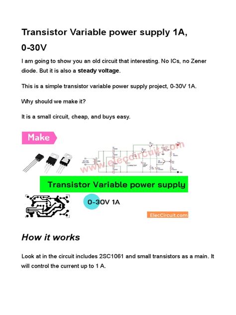 Transistor Variable Power Supply 1a 0 30v Pdf Power Supply Electrical Network