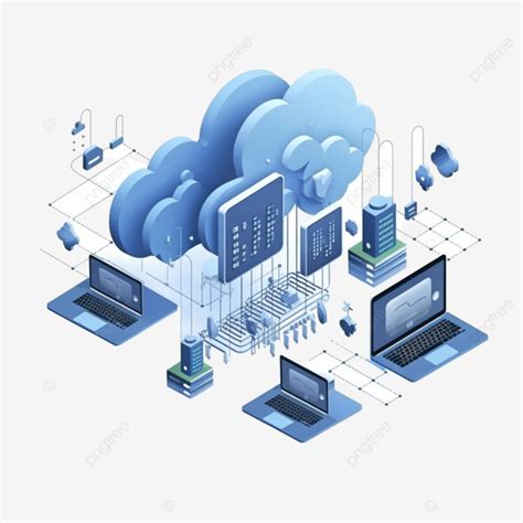 Isometric 3d Illustration Cloud Technology Work On White Background It S Upload Data To Cloud