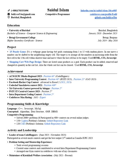 saidul islam software engineer resume pdf computer programming