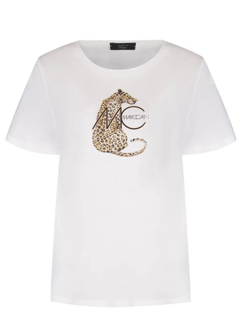 Футболка хлопковая с принтом от Marc Cain за 12 400 рублей со скидкой 20 цвет белый артикул
