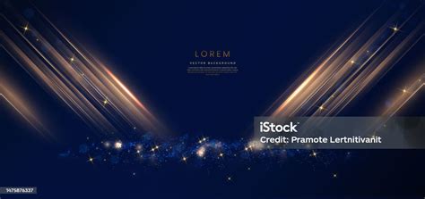 진한 파란색 배경에 조명 효과로 빛나는 우아한 황금 무대 대각선 템플릿 프리미엄 어워드 디자인 상에 대한 스톡 벡터 아트 및
