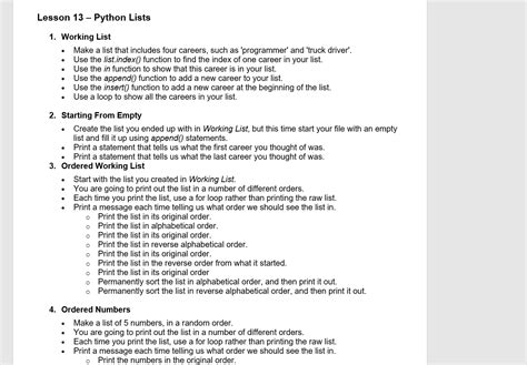 Solved Lesson 13 Python Lists 1 Working List Make A Chegg Com