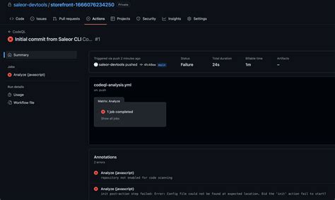 Repository Not Enabled For Code Scanning · Issue 476 · Saleorcli · Github