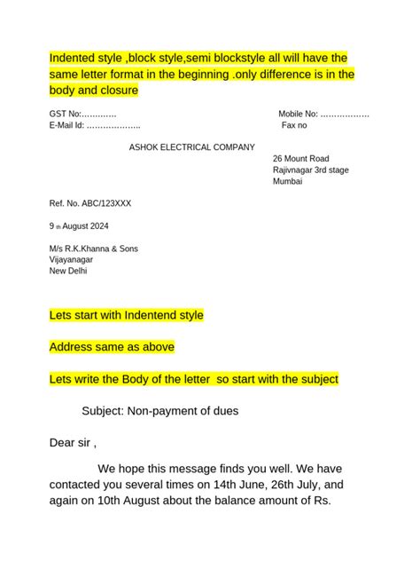 Indented Style Block Style Semi Blockstyle All Will Have The Same Letter Format In The