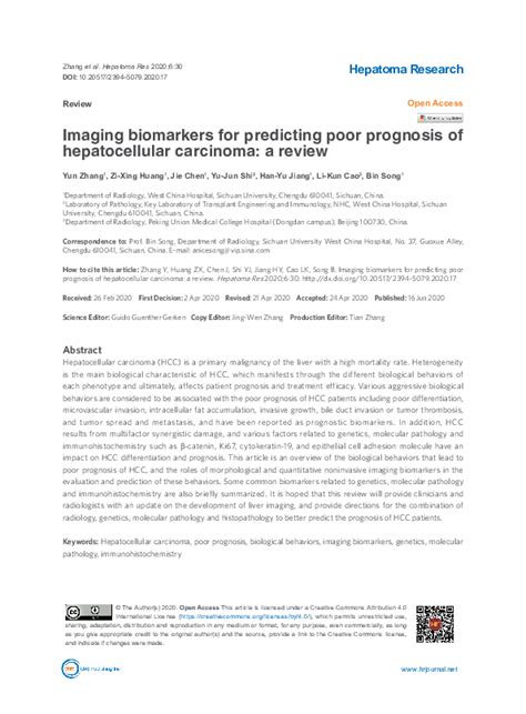 Pdf Imaging Biomarkers For Predicting Poor Prognosis Of Hepatocellular Carcinoma A Review
