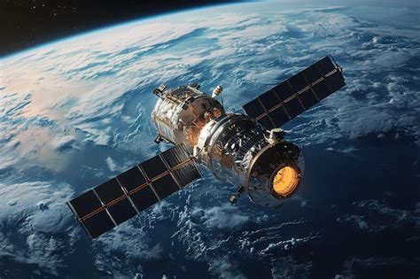 Premium Photo A Satellite Flies In Orbit Above The Alien Cold Planet