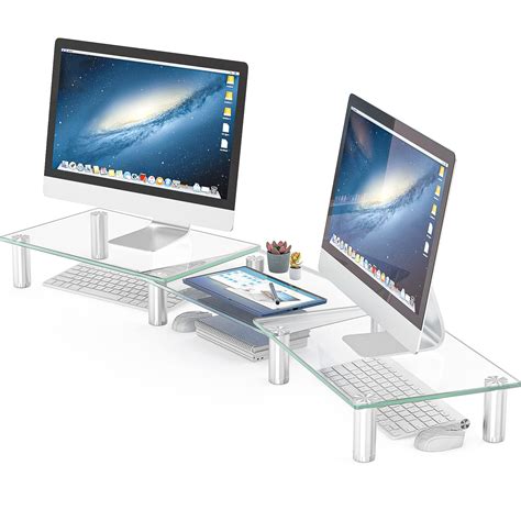 Buy Hemudu Dual Monitor Stand Adjustable Length And Angle Dual Monitor Riser Computer Monitor
