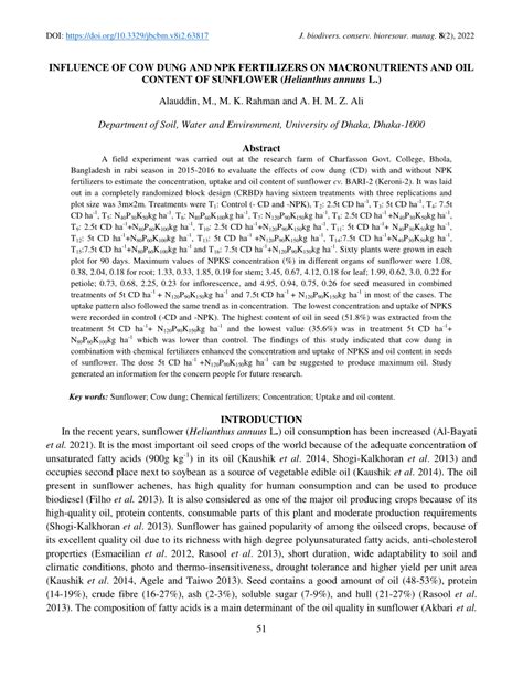 Pdf Influence Of Cow Dung And Npk Fertilizers On Macronutrients And