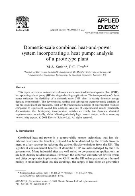 Pdf Domestic Scale Combined Heat And Power System Incorporating A