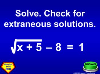 Alg 1 Quiz Show Game Square Root Functions And Geometry In A PowerPoint