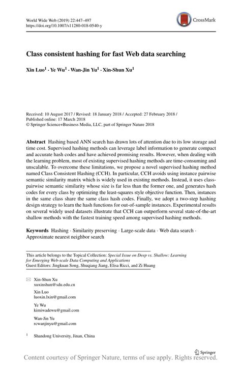 Class Consistent Hashing For Fast Web Data Searching Request Pdf