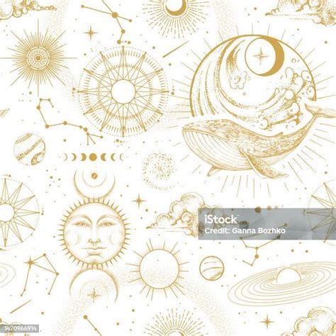 현대 마술 요술 점성술은 태양 별 행성 및 우주 공간과의 원활한 패턴입니다 점성술 배경 벡토 그림 일러스트레이션에 대한 스톡 벡터 아트 및 기타 이미지 Istock