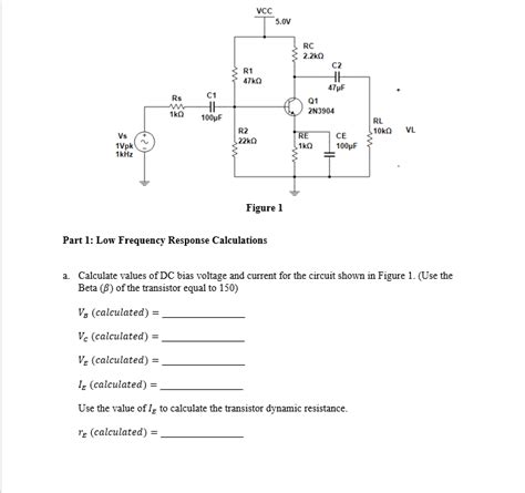 solved vcc 5 0v rc 2 2kΩ c2 r1 47pf c1 q1 2n3904 rl r2 ce