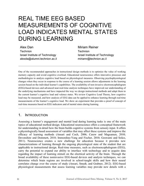 Pdf Real Time Eeg Based Measurements Of Cognitive Load Indicates