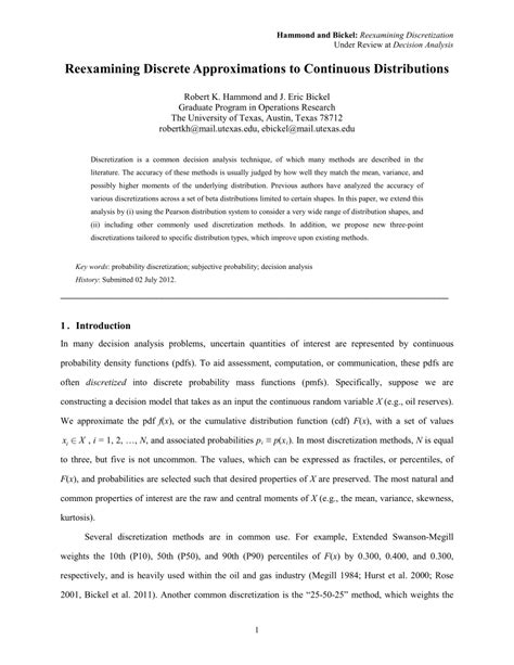 Pdf Reexamining Discrete Approximations To Continuous Distributions