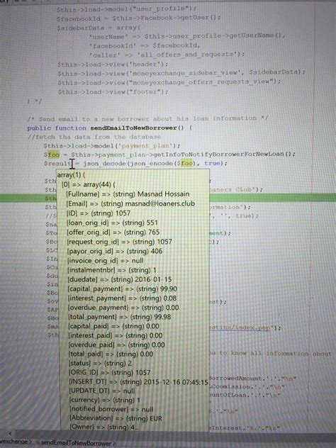 php cannot retrieve data to send on email with codeigniter stack