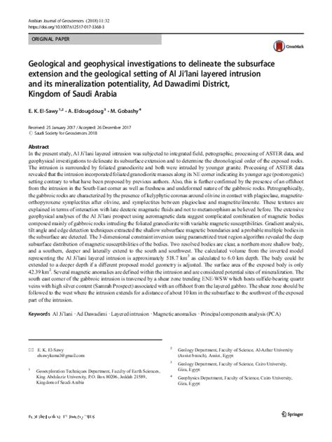 Pdf Geological And Geophysical Investigations To Delineate The Subsurface Extension And The