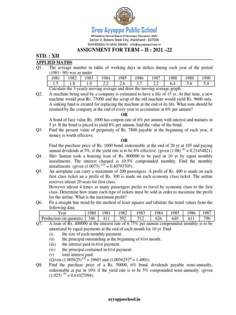 Xii 2021 22 T2 Assign App Maths Pdf Bonds Finance Yield Finance