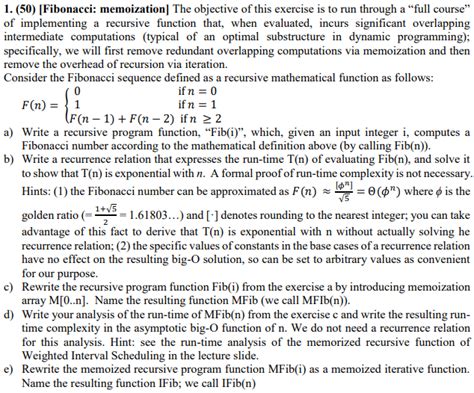 Solved 1 50 Fibonacci Memoization The Objective Of
