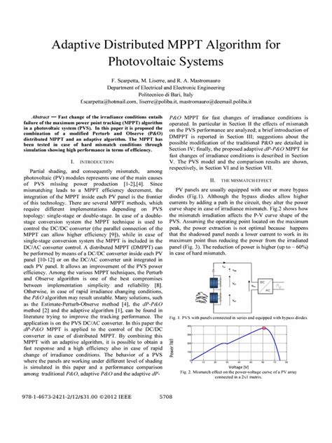 Adaptive Distributed Mppt Algorithm For Photovoltaic Systems Pdf