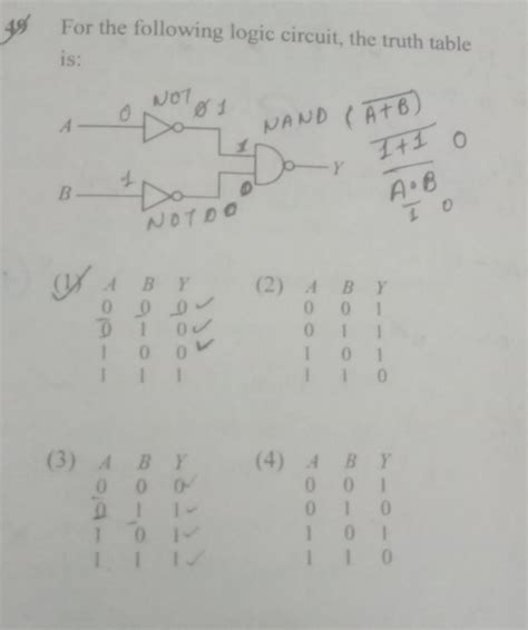 49 For The Following Logic Circuit The Truth Table Is 1 A0011 B9101